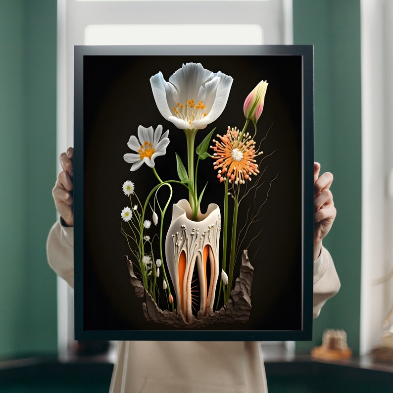 Modern Dental Art Dentist Wall Art Dentist Gift Floral Tooth - Etsy