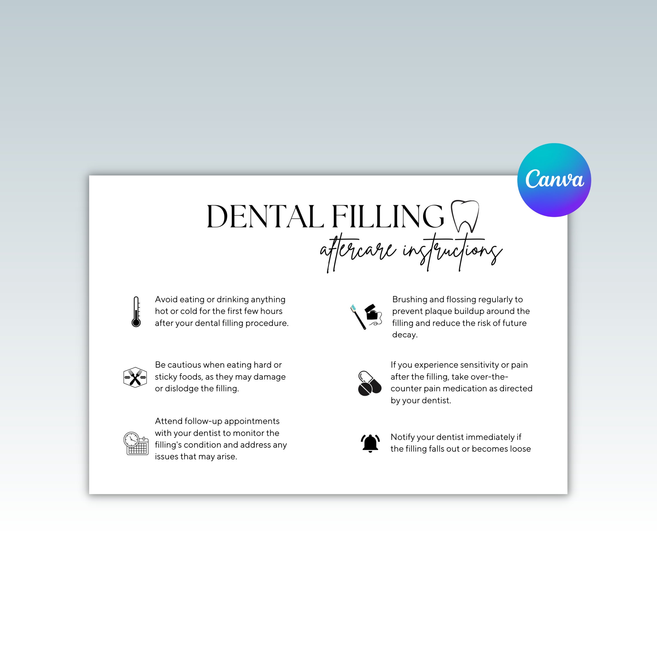 Editable Dental Aftercare Instructions Aftercare Card Canva Template ...