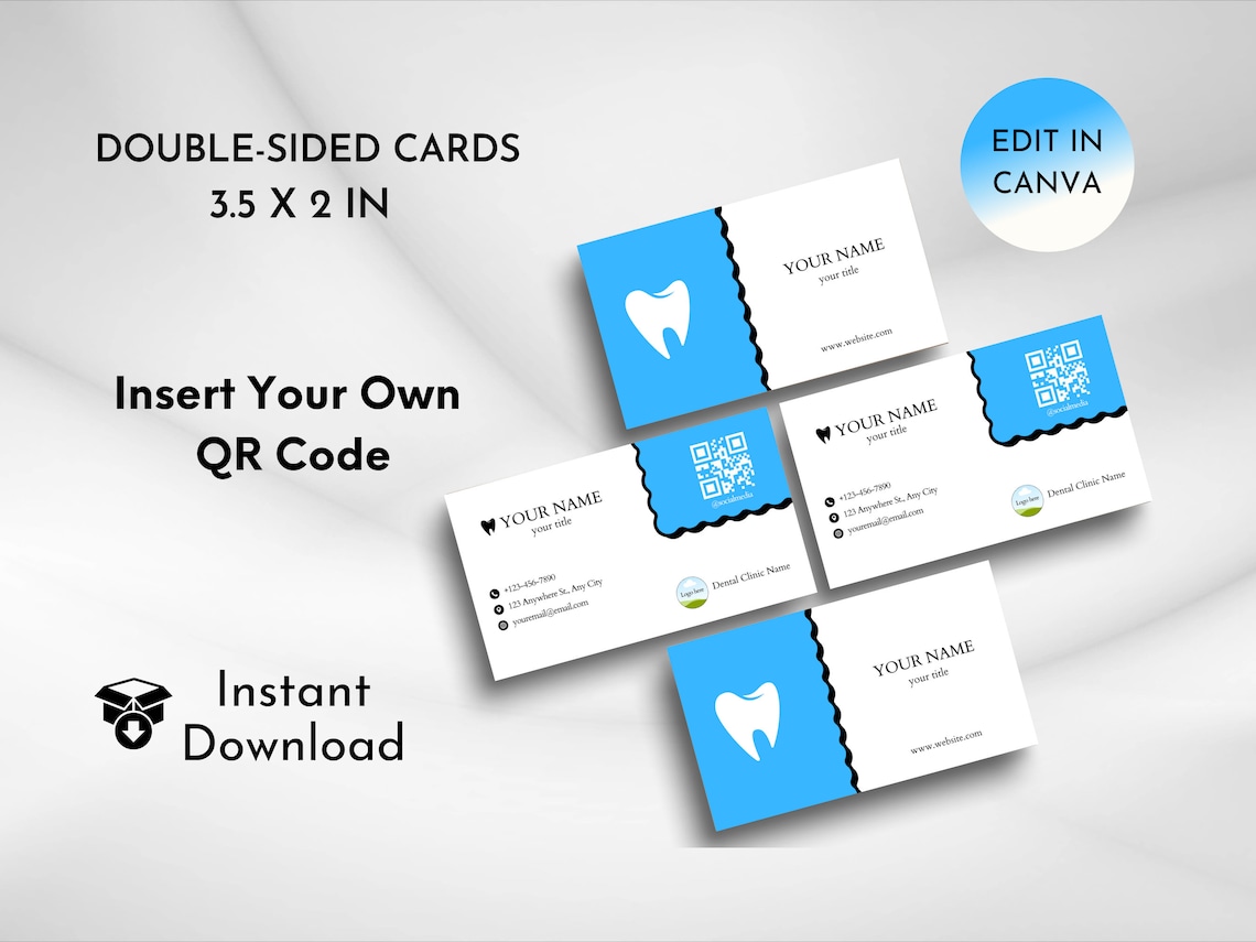 Dental Business Card Design QR Code Editable and Printable Canva ...