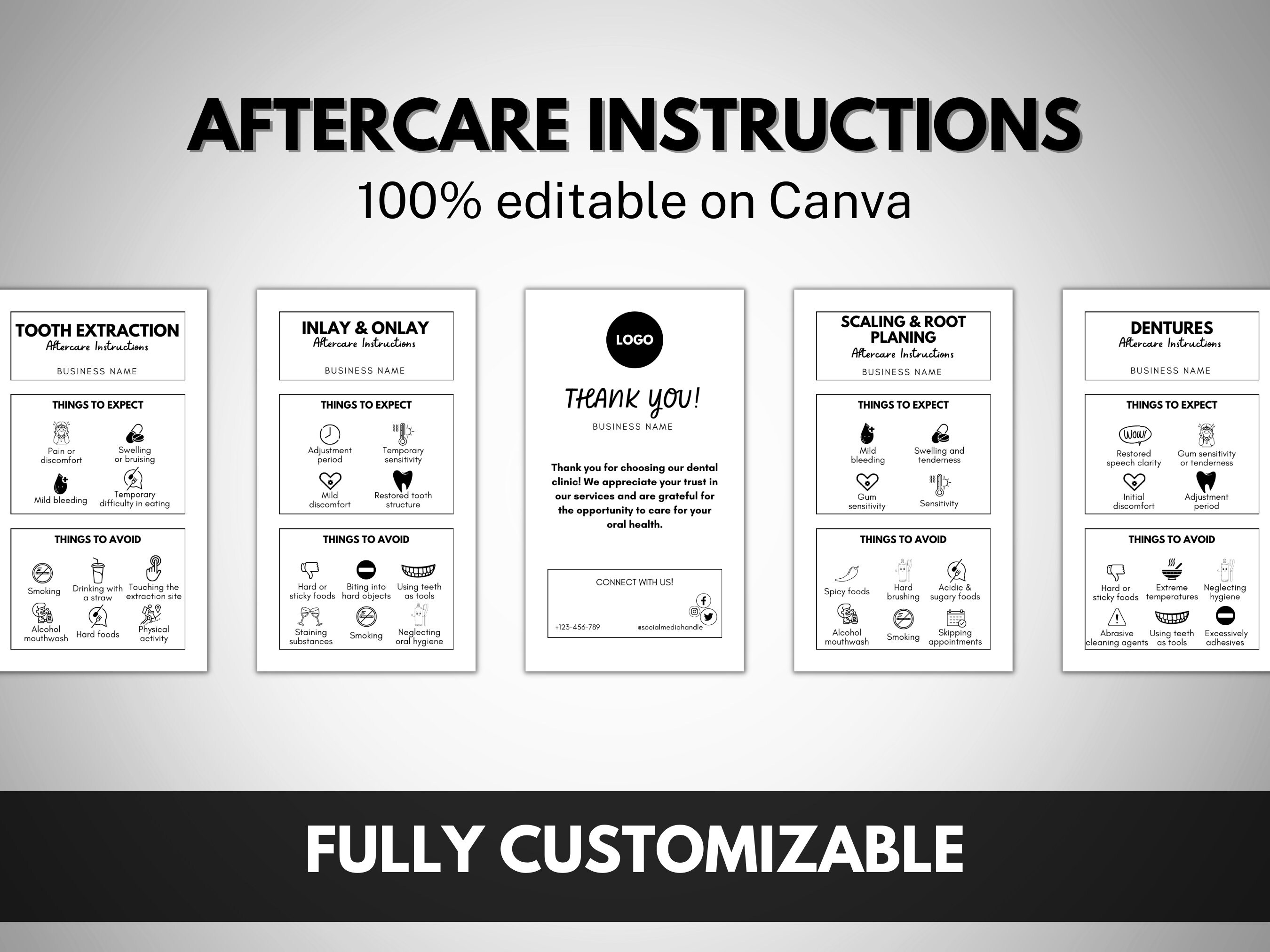 Editable Aftercare Cards Template Bundle Pack for Dental Business ...