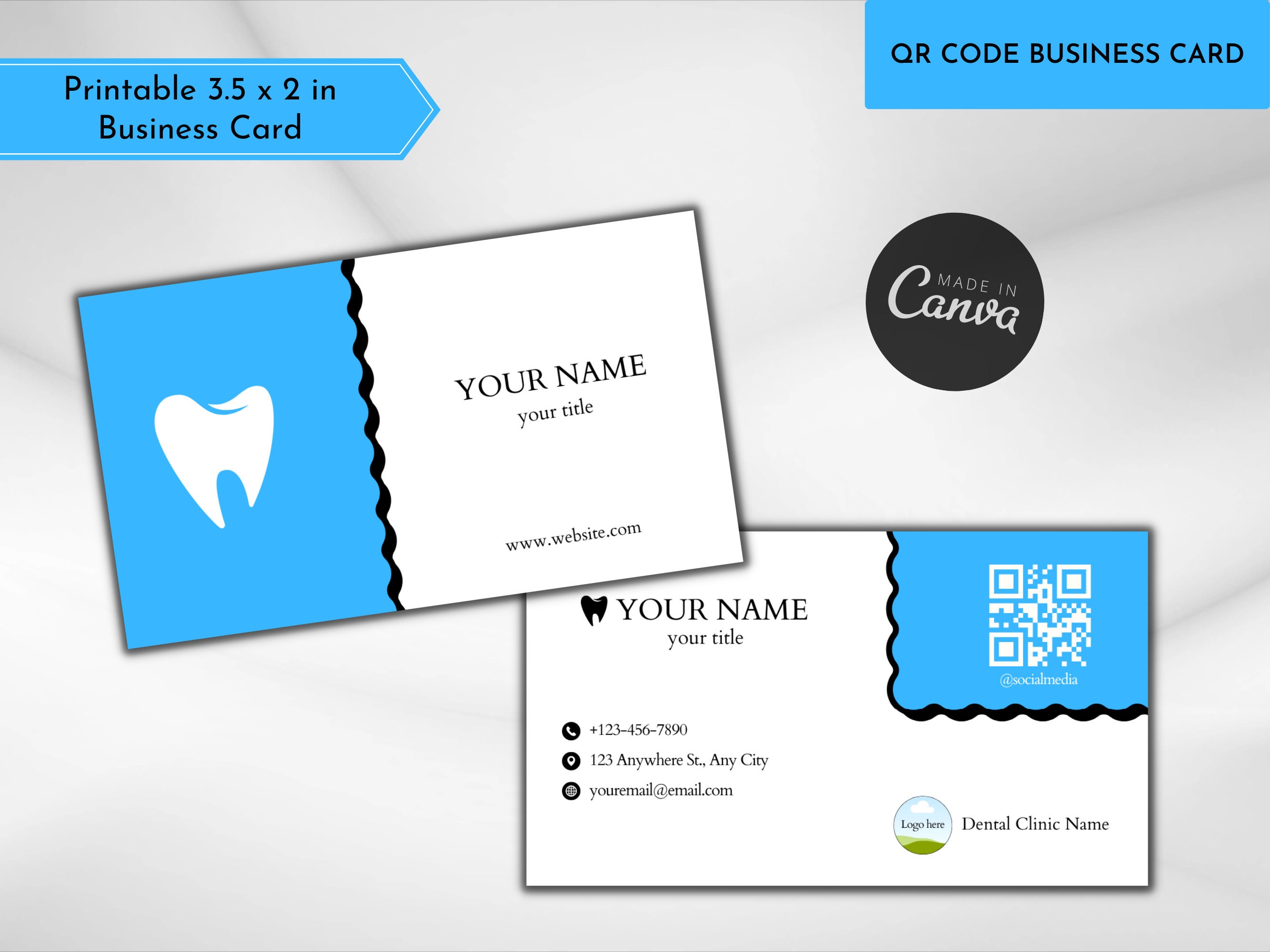 Dental Business Card Design QR Code Editable and Printable Canva ...