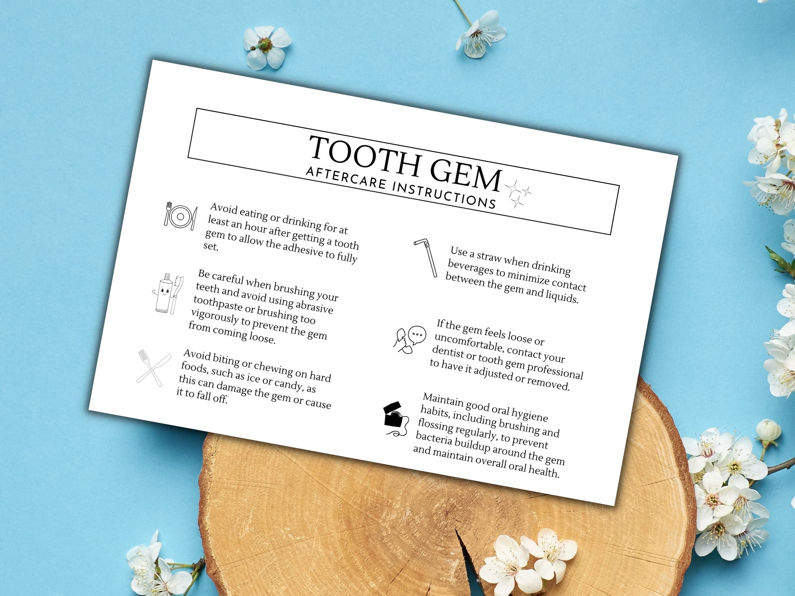 Editable Tooth Gem Dental Aftercare Instructions, Minimalist Tooth ...