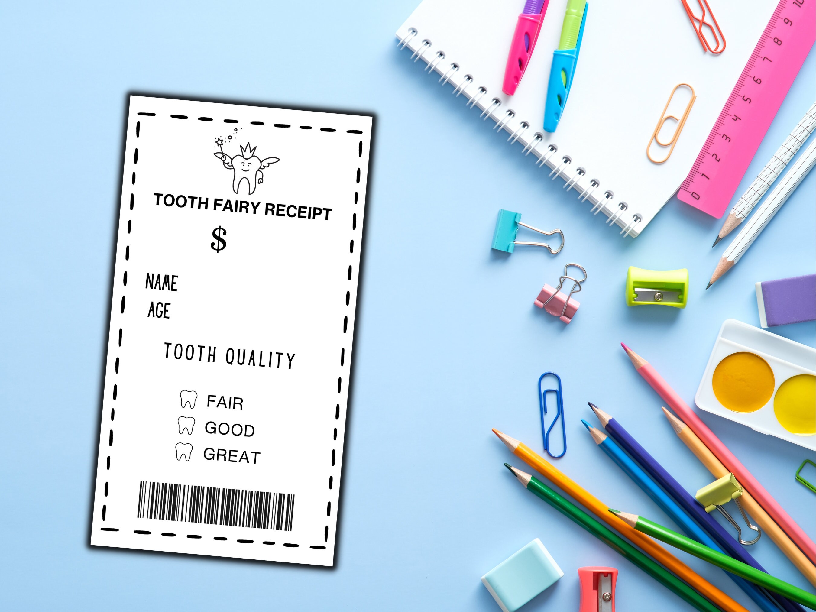 Tooth Fairy Receipt for Kids Printable Template Black and - Etsy