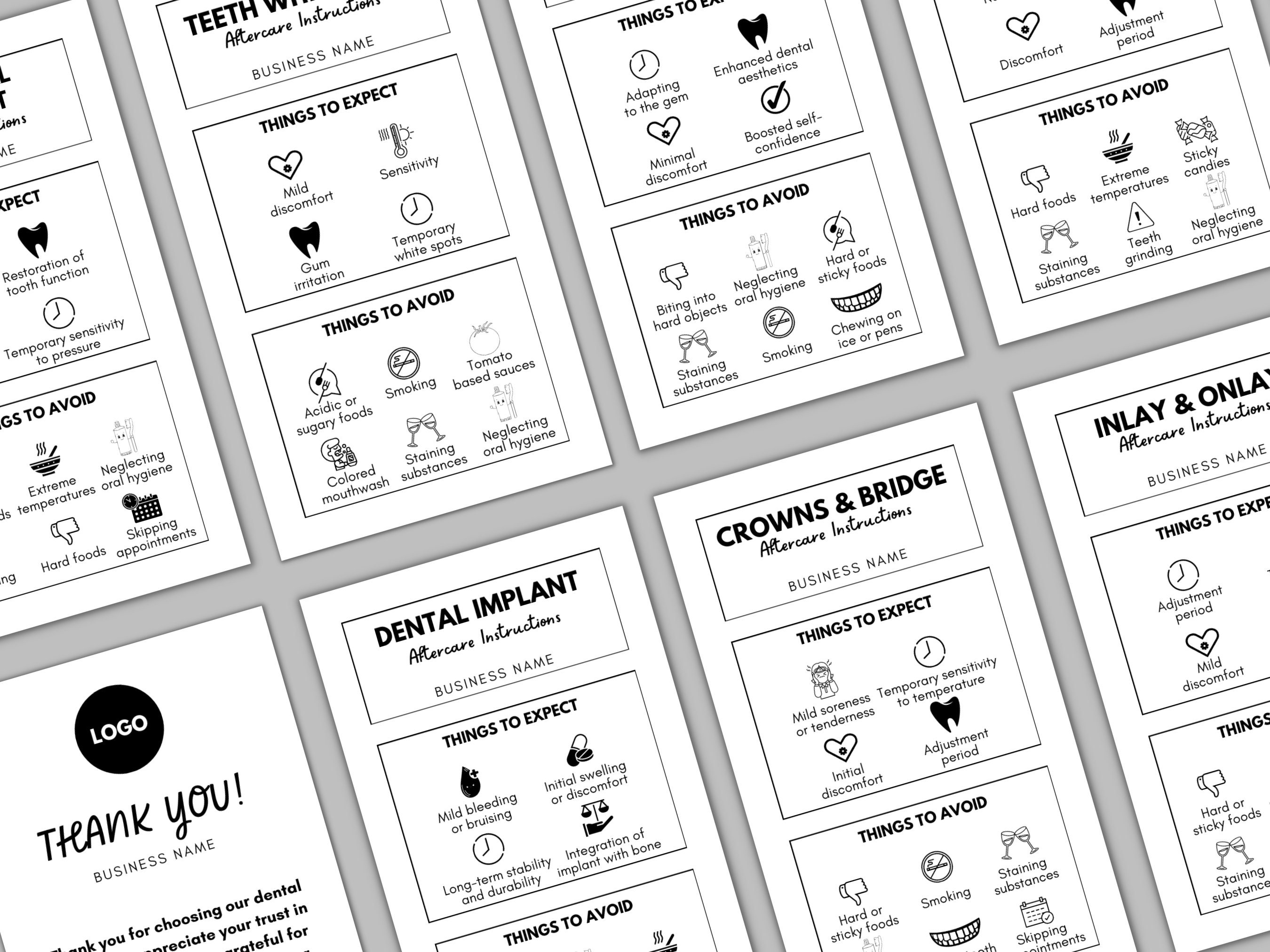 Editable Aftercare Cards Template Bundle Pack for Dental Business ...