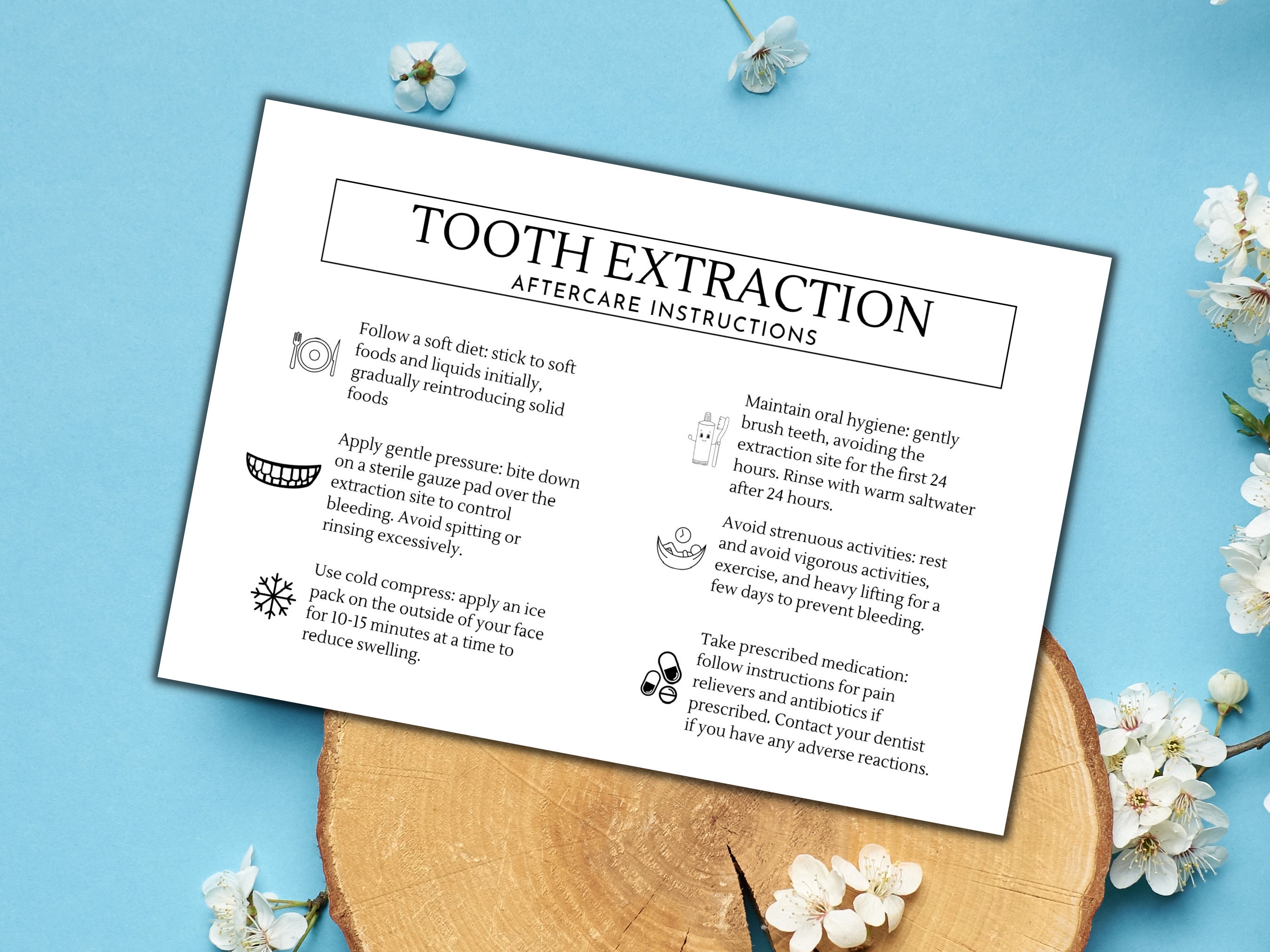 Editable Tooth Extraction Dental Aftercare Instructions, Printable Care Instructions, Minimalist ...