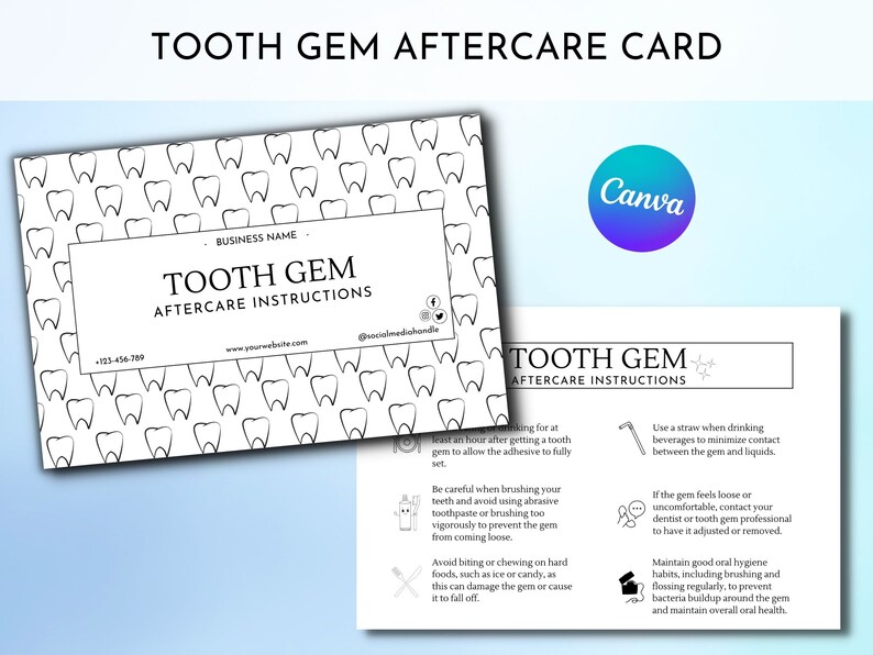 Editable Tooth Gem Dental Aftercare Instructions Minimalist - Etsy