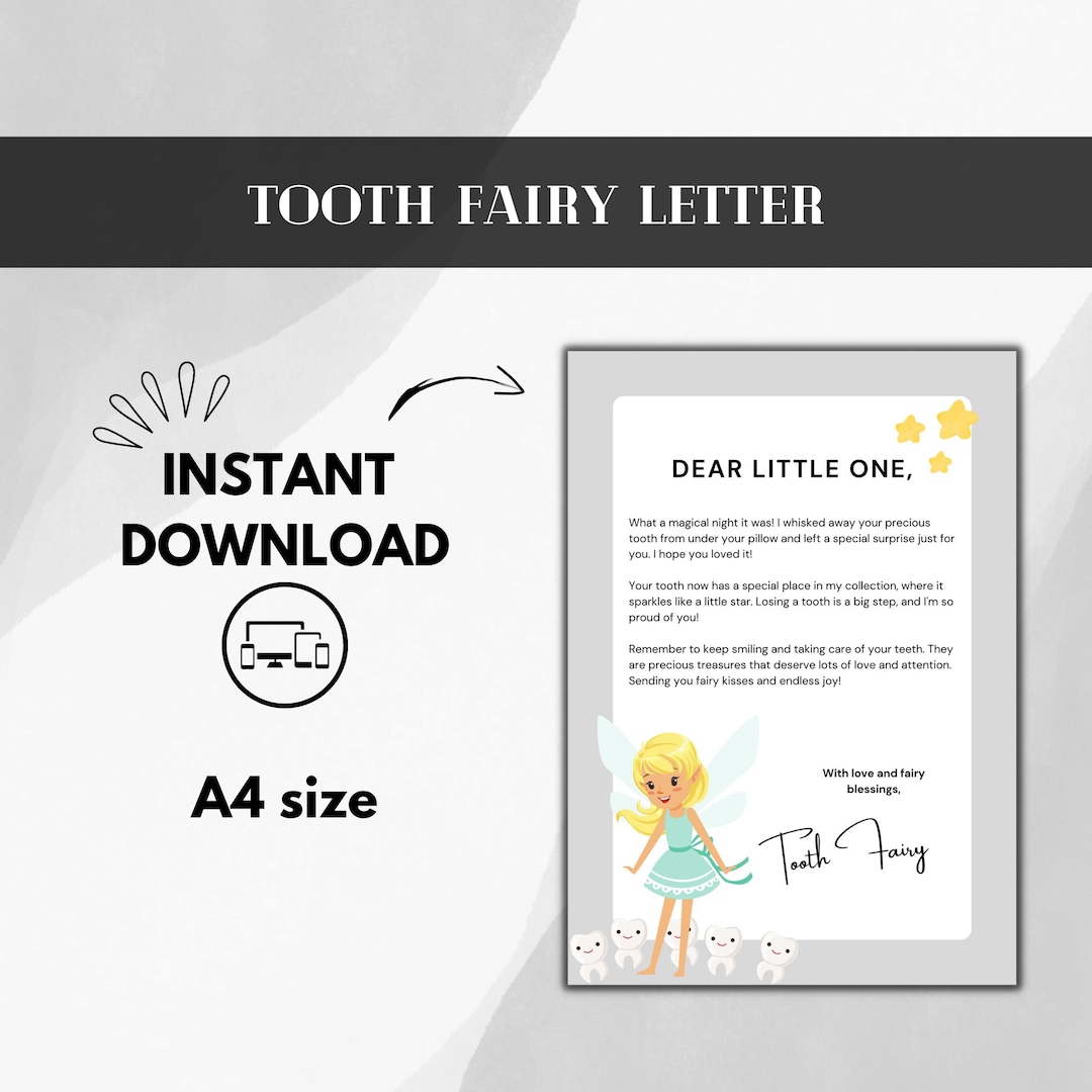 Tooth Fairy Letter First Tooth Certificate for Kids Printable Tooth ...