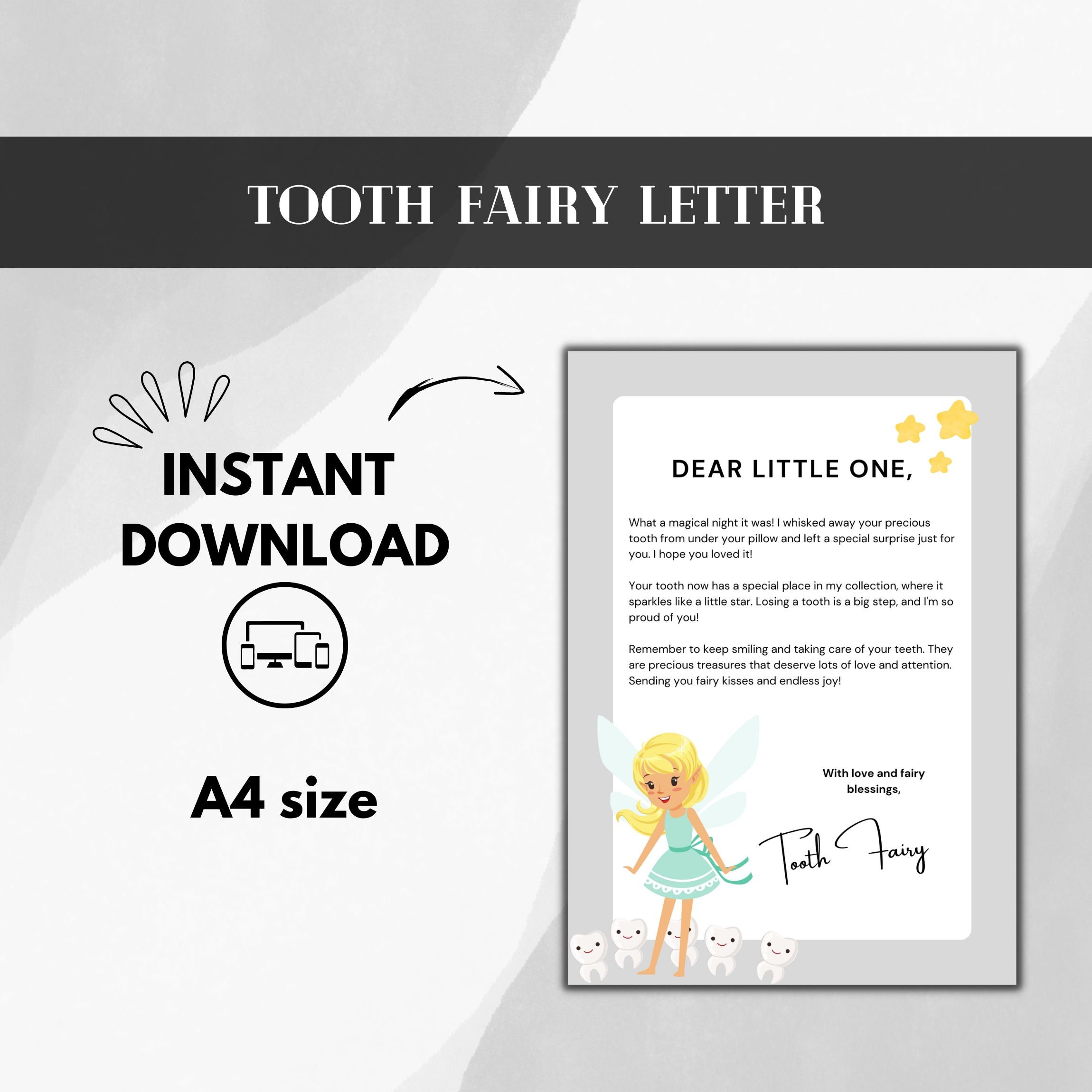 Tooth Fairy Letter First Tooth Certificate for Kids Printable Tooth ...