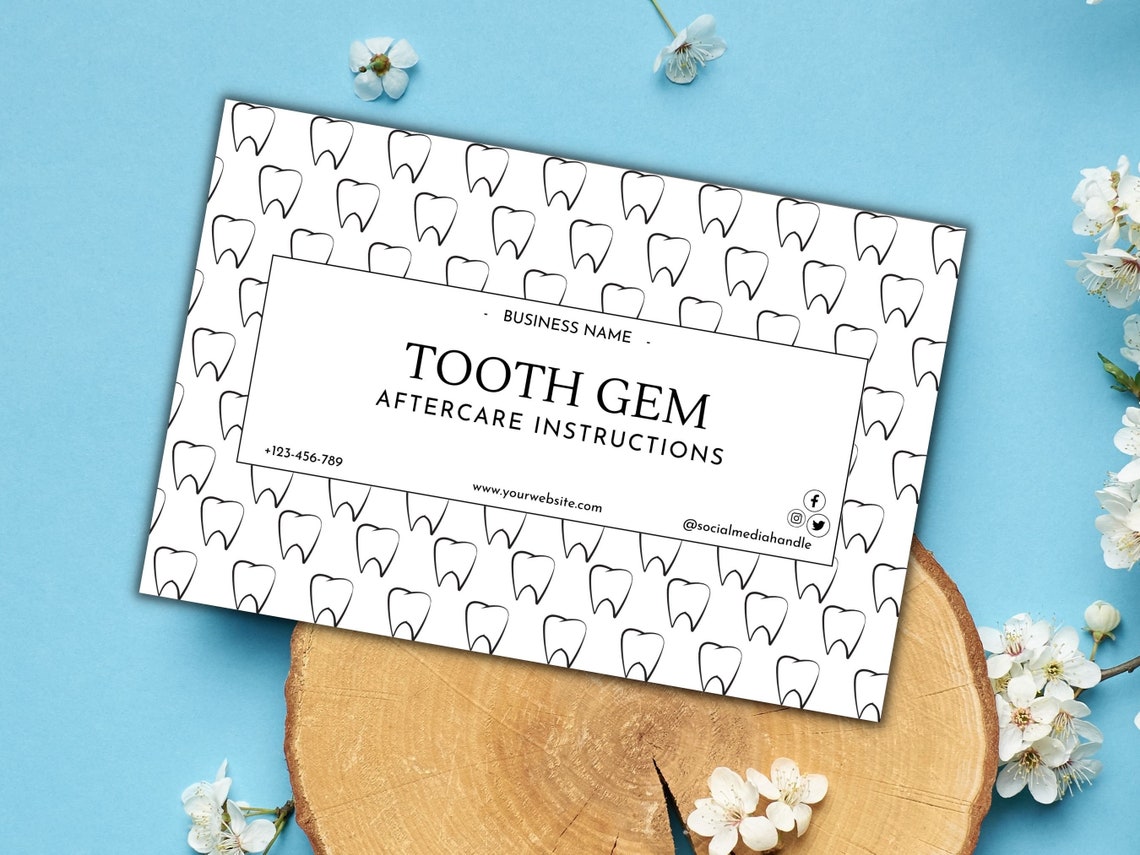 Editable Tooth Gem Dental Aftercare Instructions, Minimalist Tooth ...