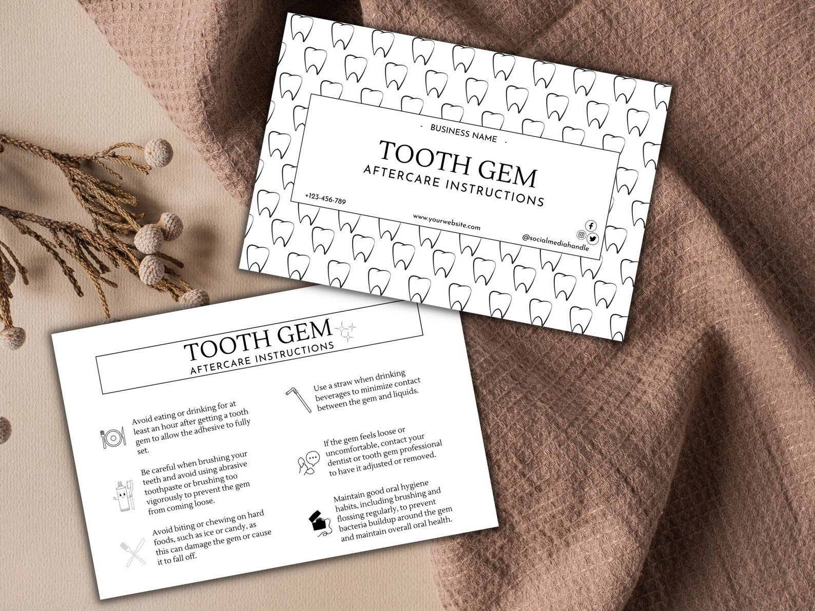 Editable Tooth Gem Dental Aftercare Instructions, Minimalist Tooth ...