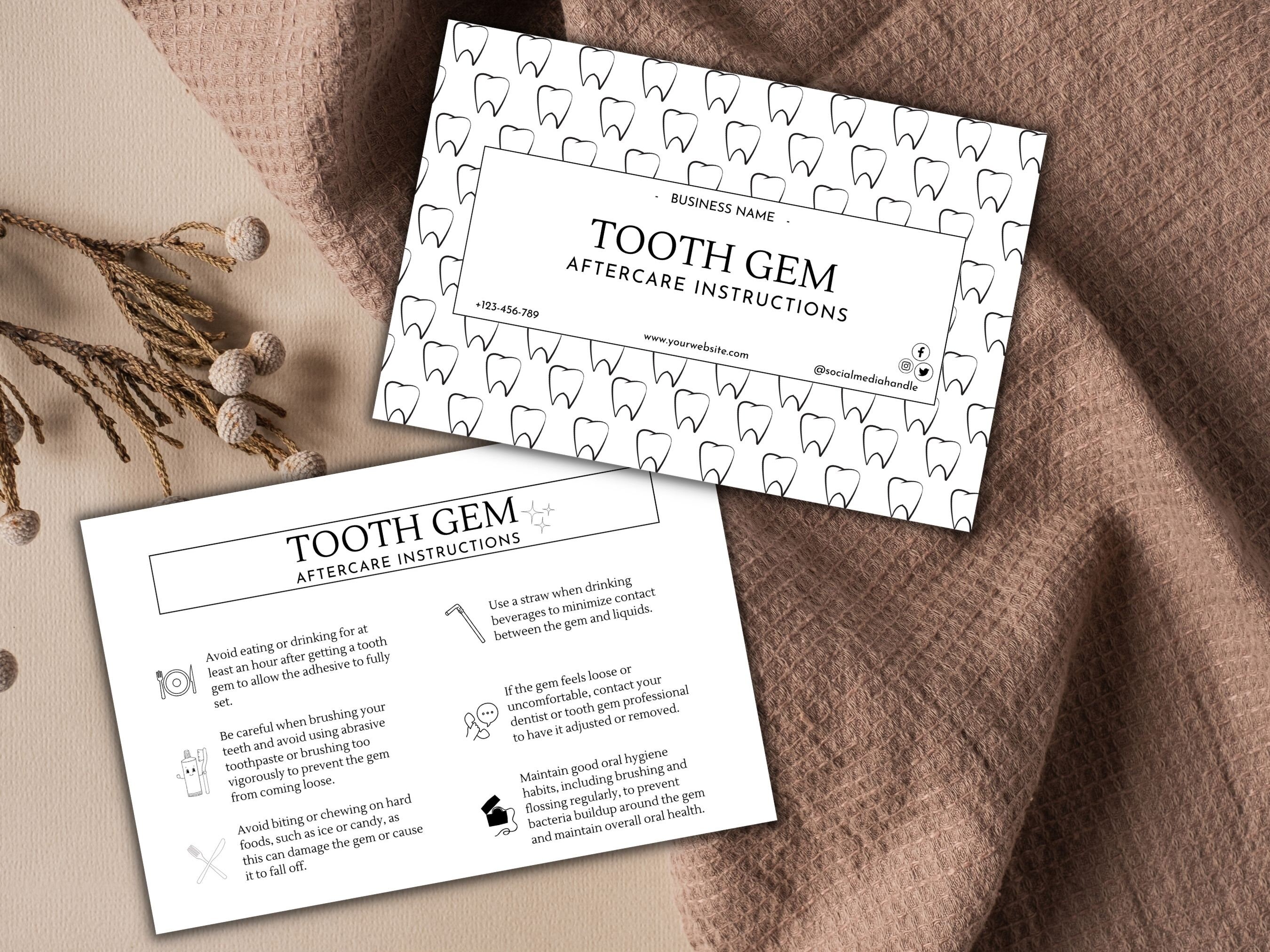 Editable Tooth Gem Dental Aftercare Instructions, Minimalist Tooth ...