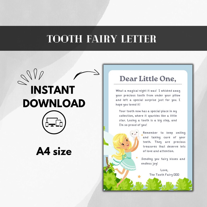Printable Template Tooth Fairy Letter for Kids First Tooth Lost ...