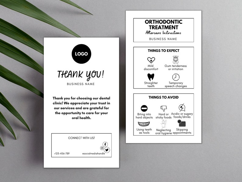 Editable and Printable Aftercare Cards Dental Treatment Care ...