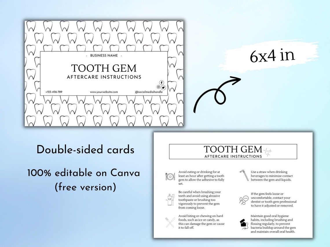 Editable Tooth Gem Dental Aftercare Instructions, Minimalist Tooth ...