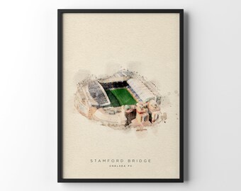 Chelsea, Stamford Bridge, Football Ground, Art Print, Illustration ...