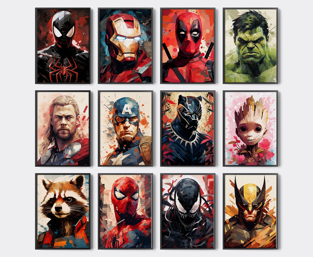 Superhero Set of 12 Spiderman Iron Man Hulk Black Panther - Etsy