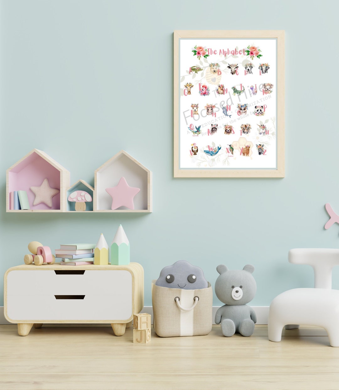 Floral Animal Alphabet Wall Art, Classroom Art, Nursery Art, Baby Art ...