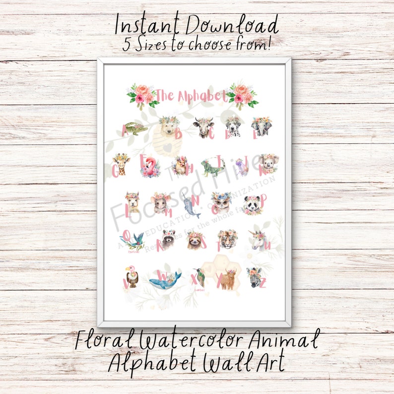 Floral Animal Alphabet Wall Art, Classroom Art, Nursery Art, Baby Art ...