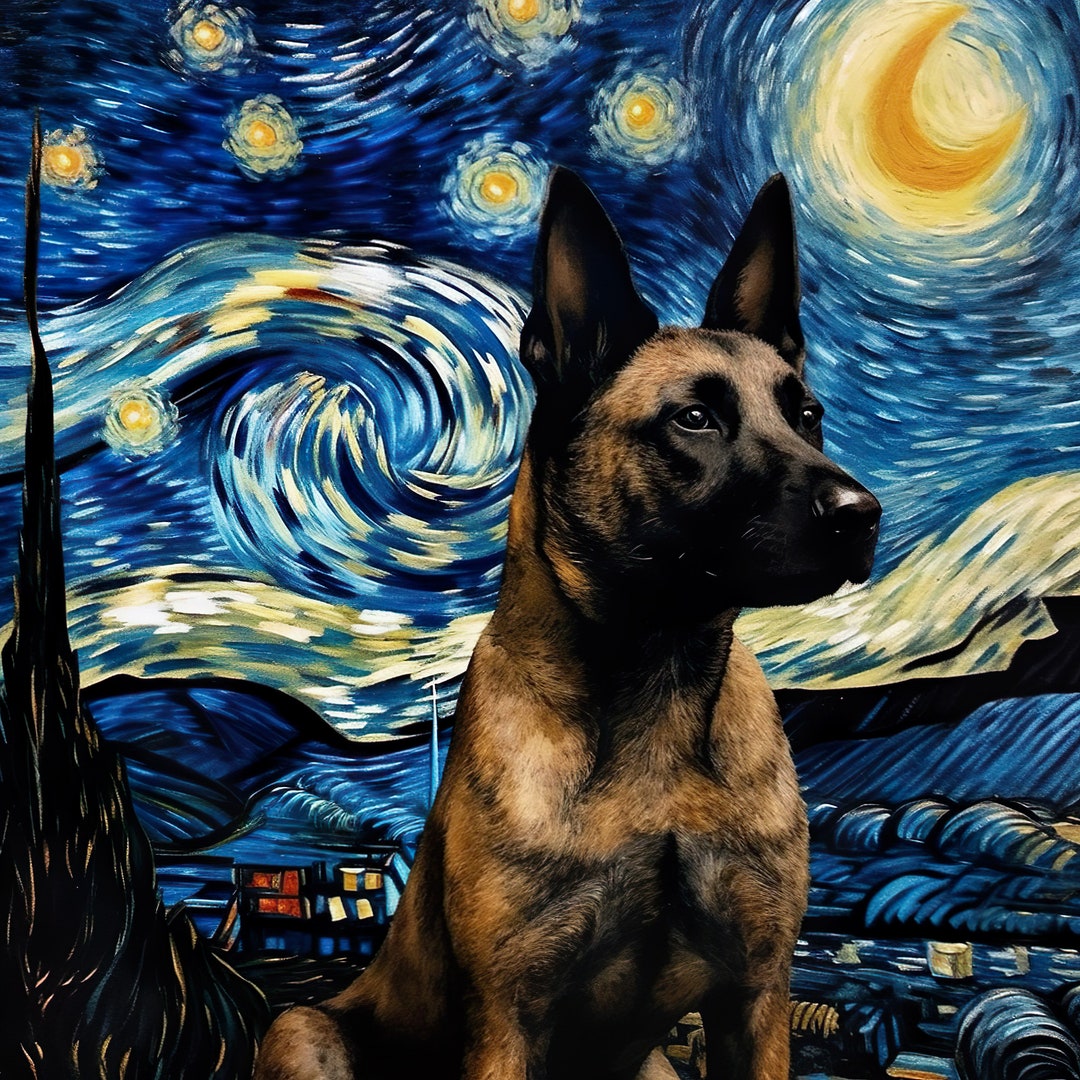 Starry Night Malinois Puppy Wall Art Portrait Dog Room Decor Printable ...