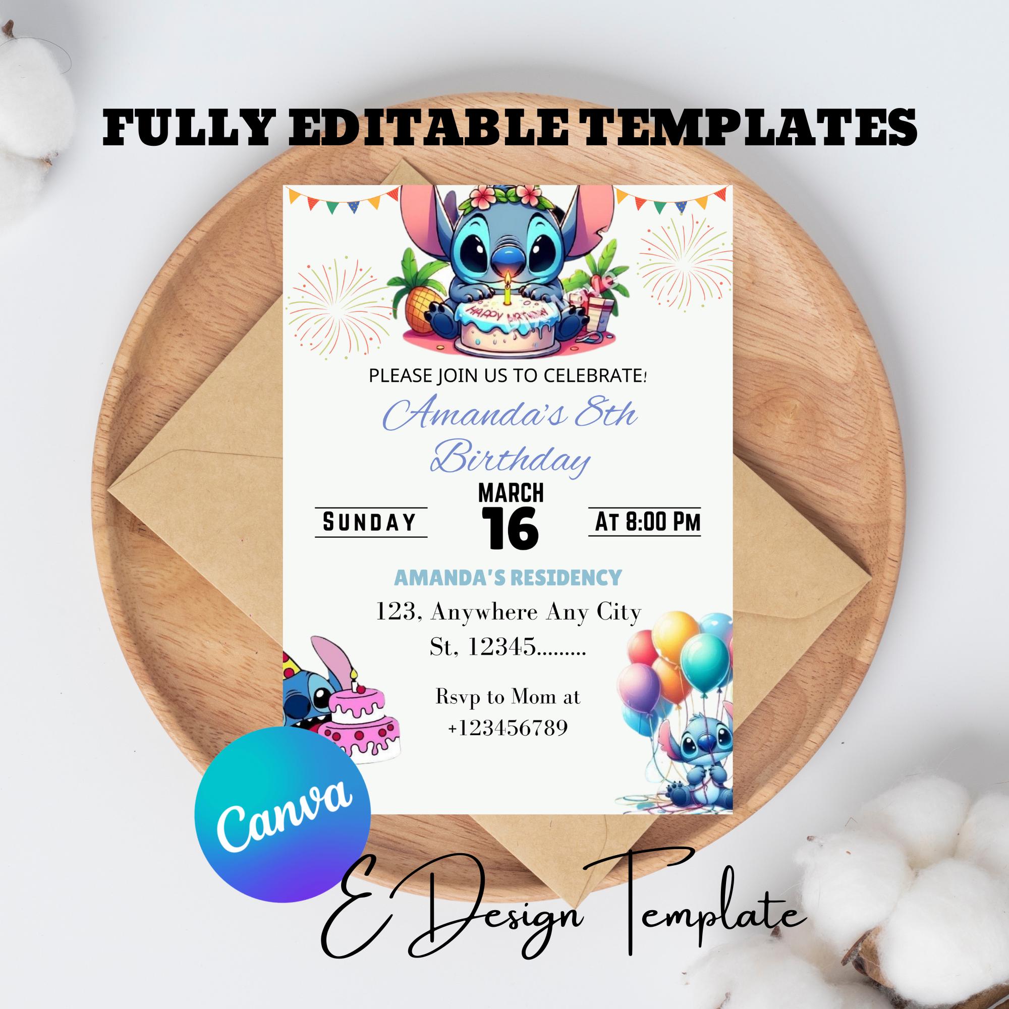 Stitch Birthday Party Invitation Template: Editable Cartoon Evite ...
