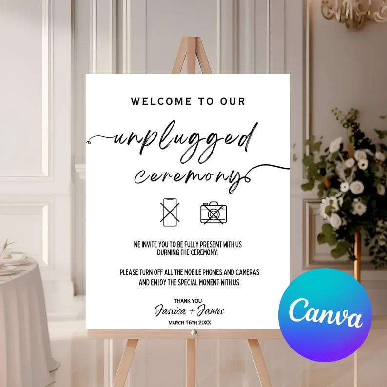 Minimalist Unplugged Ceremony Wedding Sign Template (digital Download ...