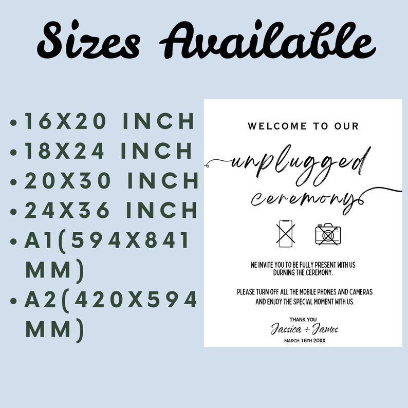 Minimalist Unplugged Ceremony Wedding Sign Template (digital Download ...