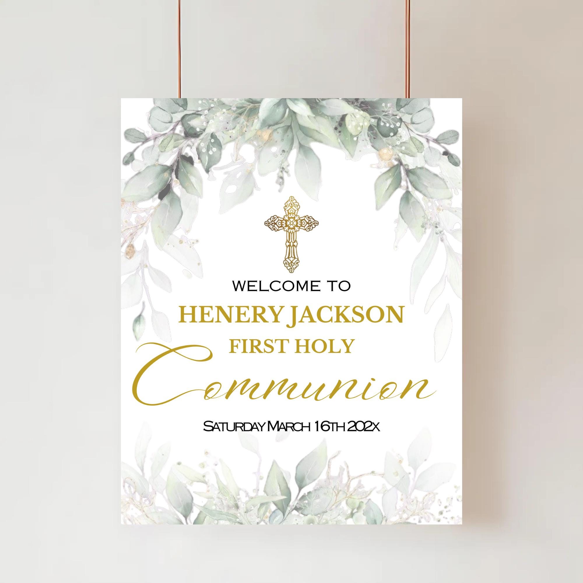 First Communion Welcome Sign Template, Greenery First Communion Welcome ...