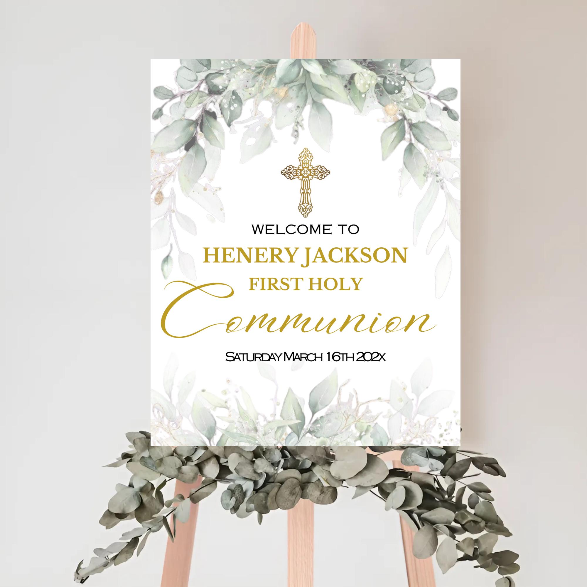 First Communion Welcome Sign Template, Greenery First Communion Welcome ...
