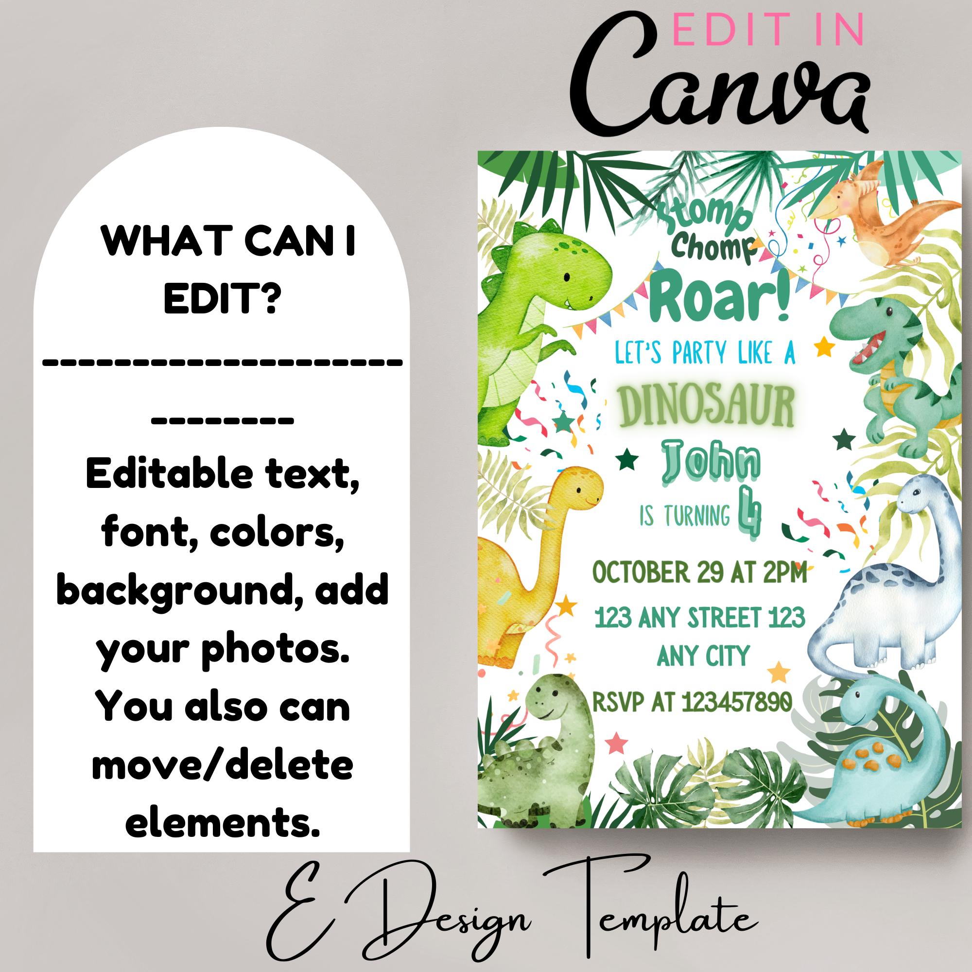 Dino Birthday Invitation Template: Editable Kids Party Invite (digital ...