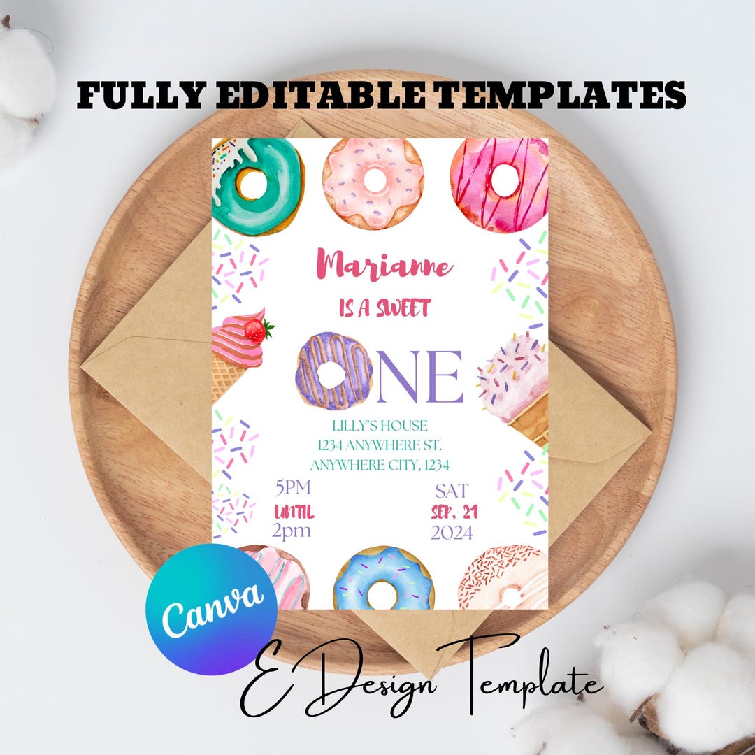 Editable Donuts Birthday Invitation Template, Printable Donut Birthday ...
