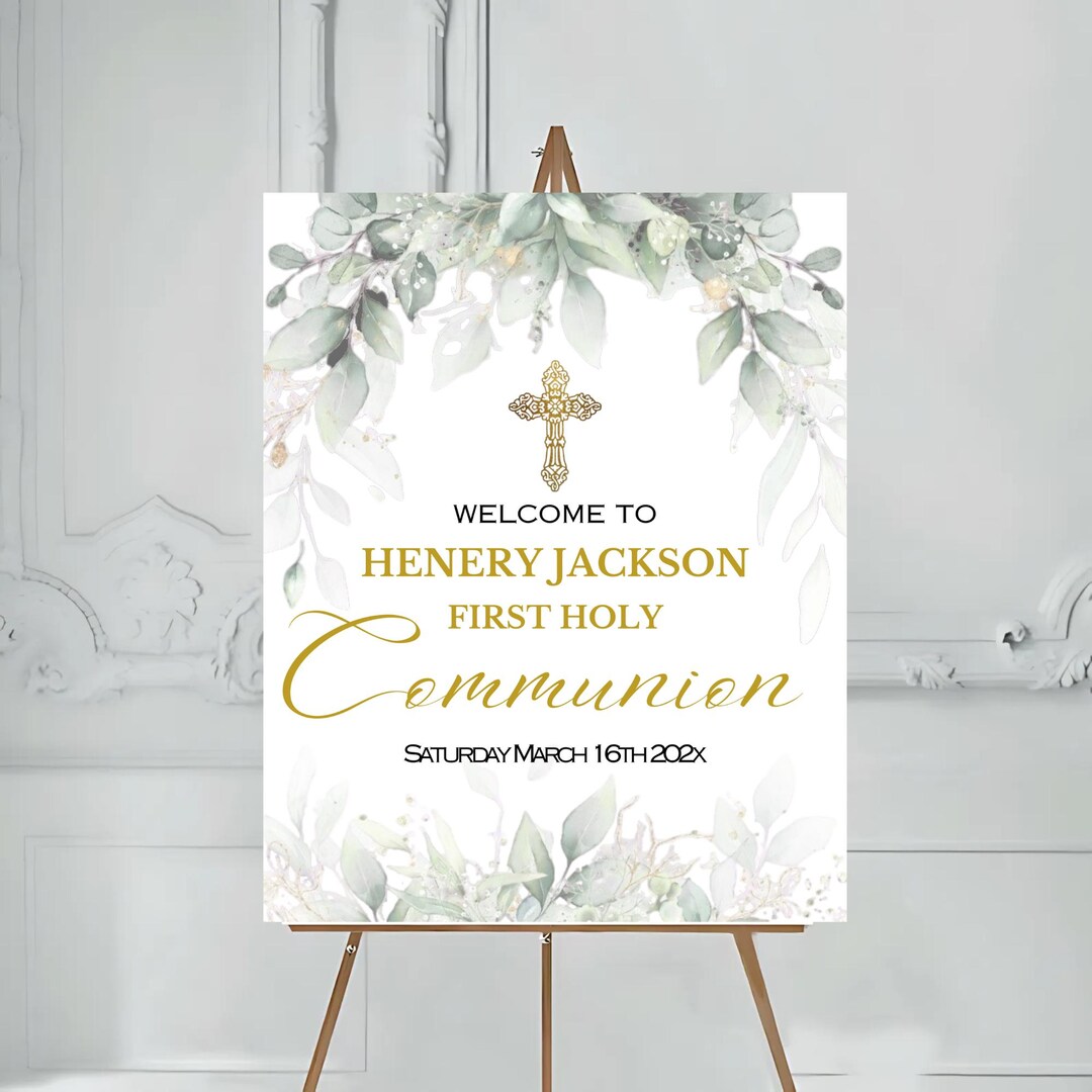 First Communion Welcome Sign Template, Greenery First Communion Welcome ...