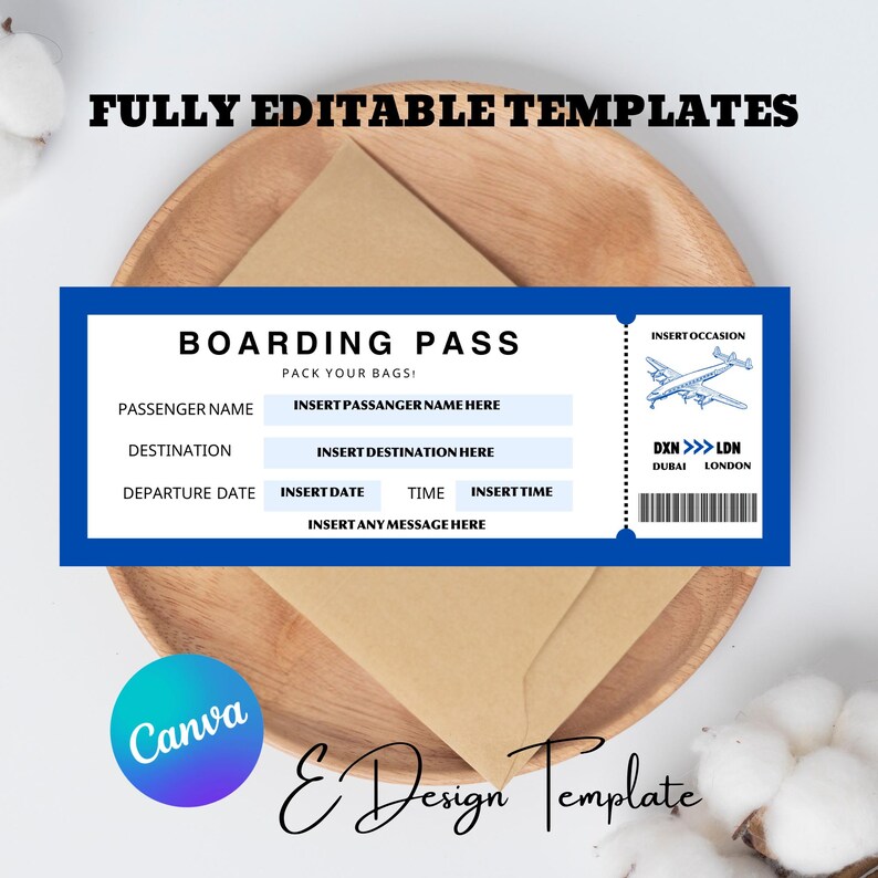 Editable Boarding Pass Template Surprise Trip Ticket Digital Download 3494