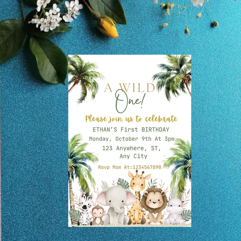 Editable Wild One Birthday Invitation: Safari Jungle Theme (digital ...