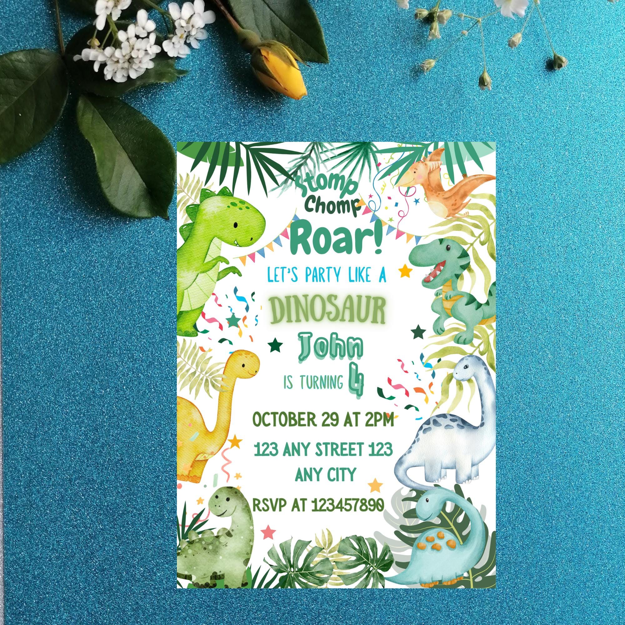 Dino Birthday Invitation Template: Editable Kids Party Invite (digital ...