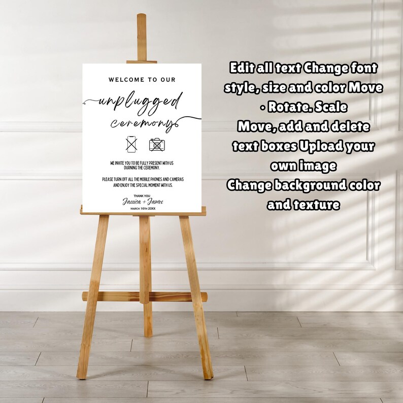 Minimalist Unplugged Ceremony Wedding Sign Template (digital Download ...