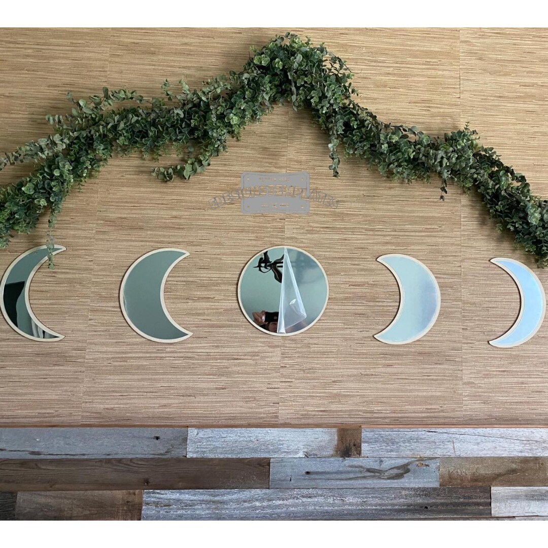 Moon Phase Mirror Set, 5 Piece Scandinavian Natural Decor Wall ...