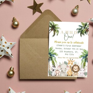 Editable Wild One Birthday Invitation: Safari Jungle Theme (digital ...