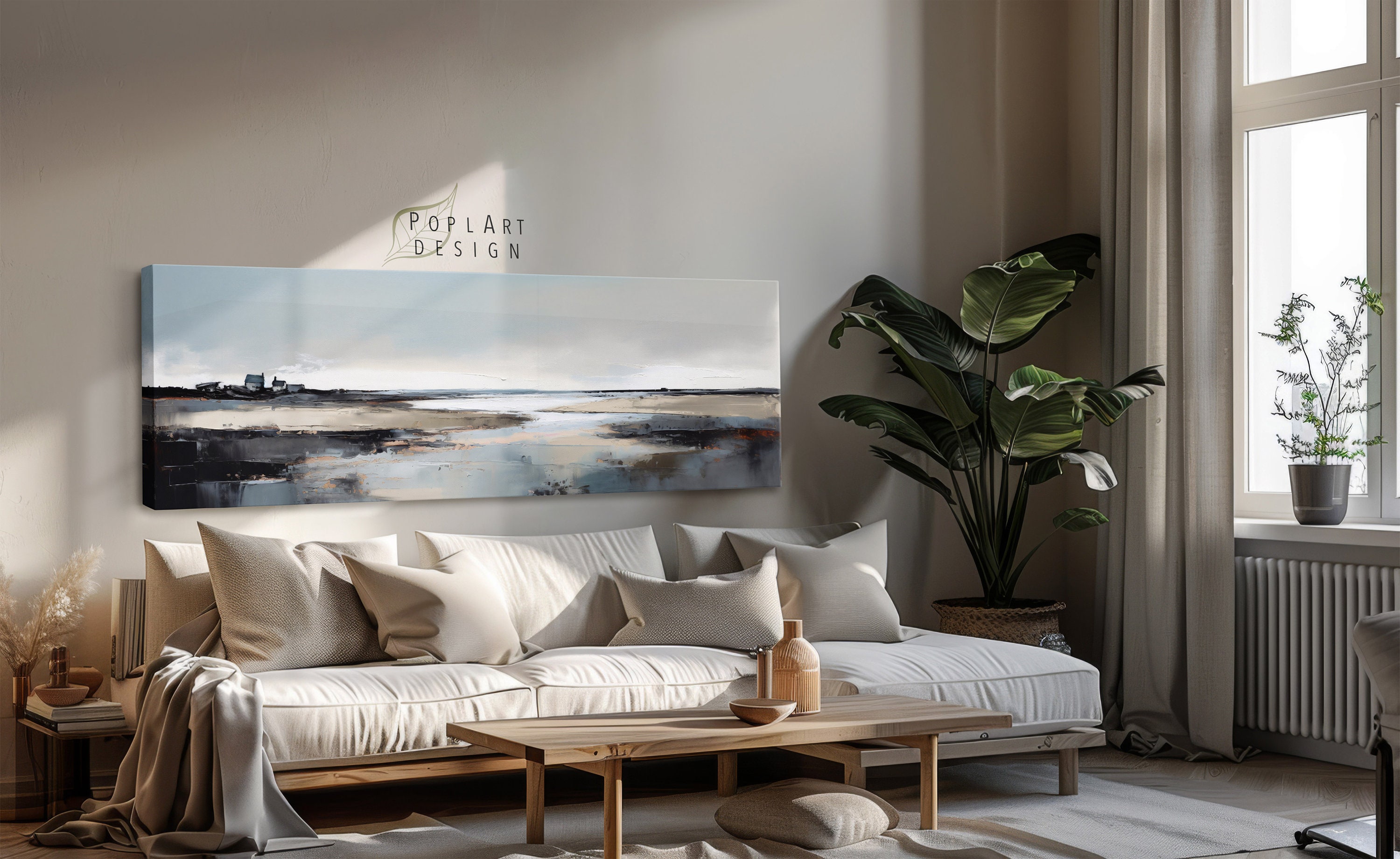 Horizontal Wall Art, Coastal Landscape Framed Canvas Print, Panoramic ...