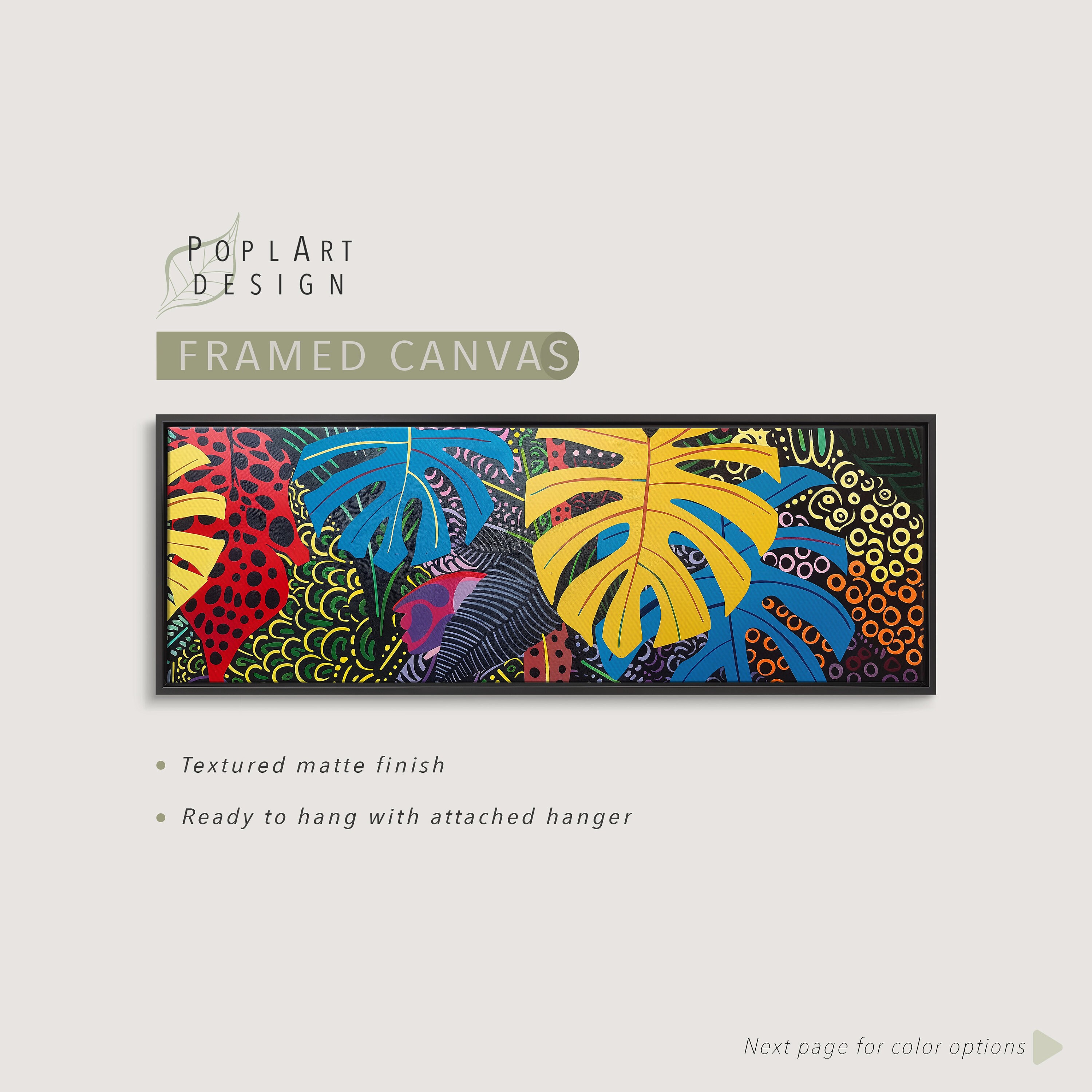 Long Horizontal Framed Wall Art, Colorful Monstera Art, Panoramic Wall ...