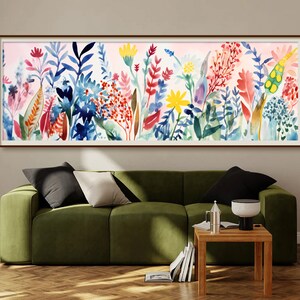 Minimalist Floral Wall Art, Long Horizontal Flowers Painting, Long ...