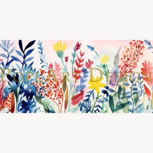 Minimalist Floral Wall Art, Long Horizontal Flowers Painting, Long ...