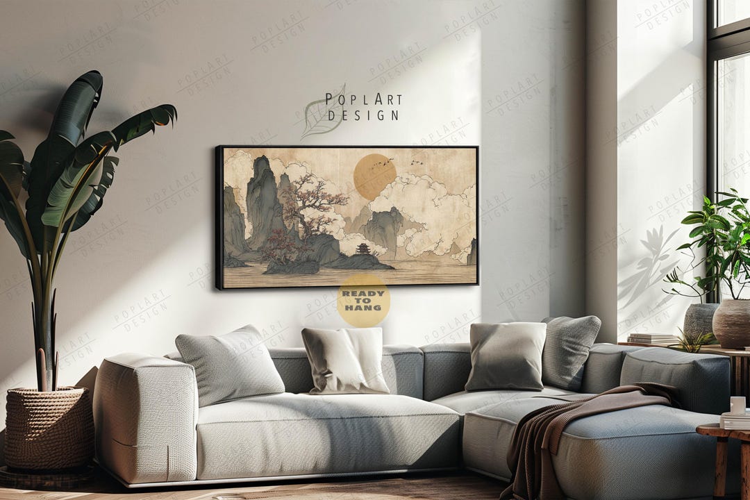Horizontal Japanese Art, Vintage Landscape Print, Wide Framed Wall Art ...