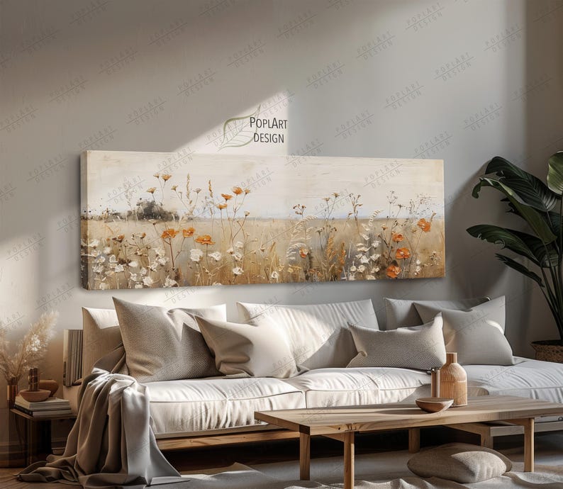 Horizontal Wildflowers Wall Art, Long Narrow Autumn Landscape, Framed ...