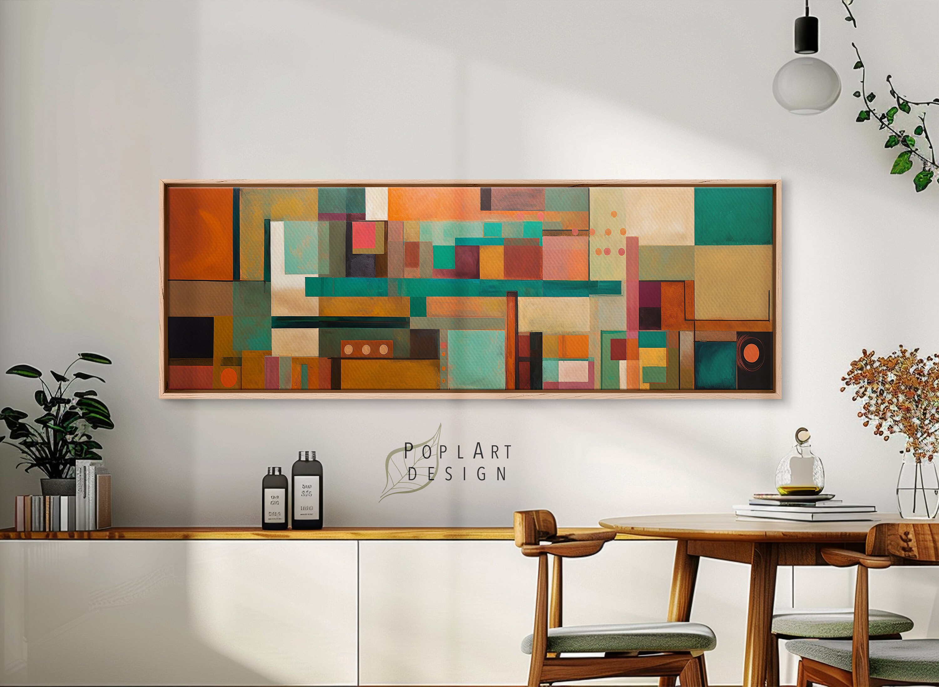 Abstract Color Blocks Art, Framed Canvas Horizontal Wall Art, Ready to ...