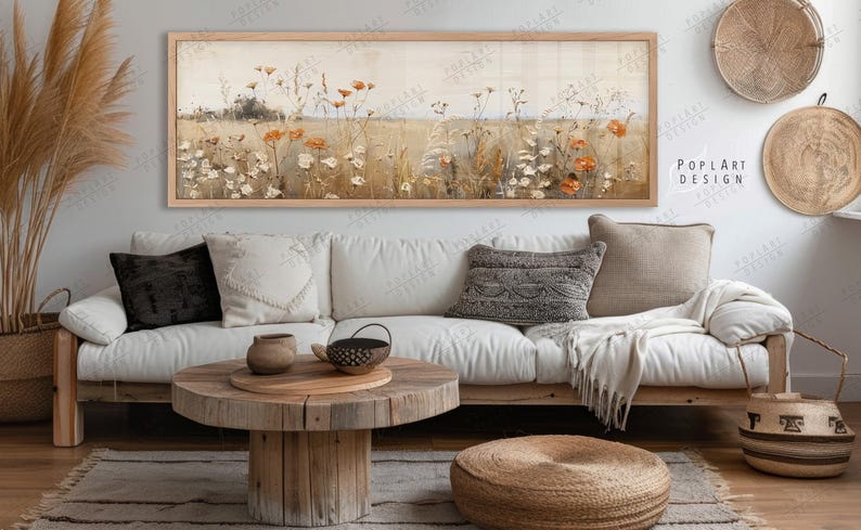 Horizontal Wildflowers Wall Art, Long Narrow Autumn Landscape, Framed ...