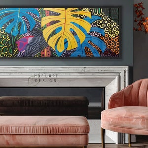 Long Horizontal Framed Wall Art, Colorful Monstera Art, Panoramic Wall ...