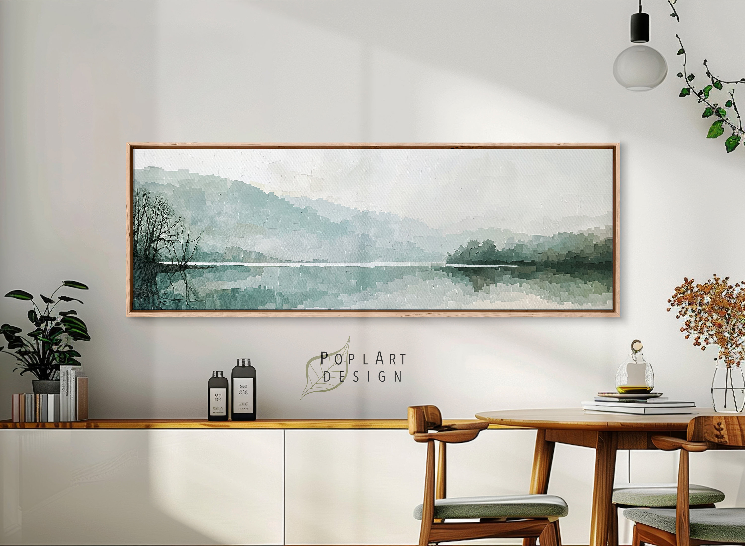 Horizontal Wall Art, Abstract Green Mountains Print, Lake Landscape ...