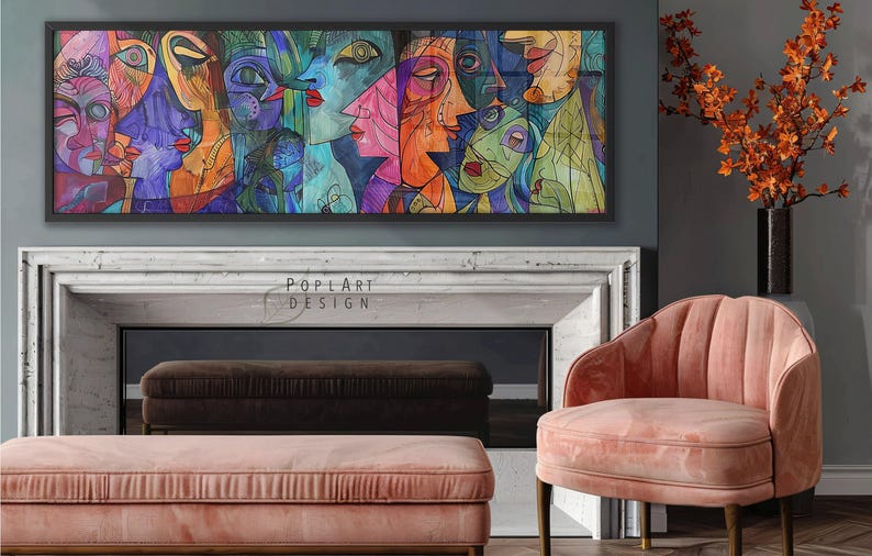 Colorful Abstract People Art: Modern Framed Canvas Print - Etsy