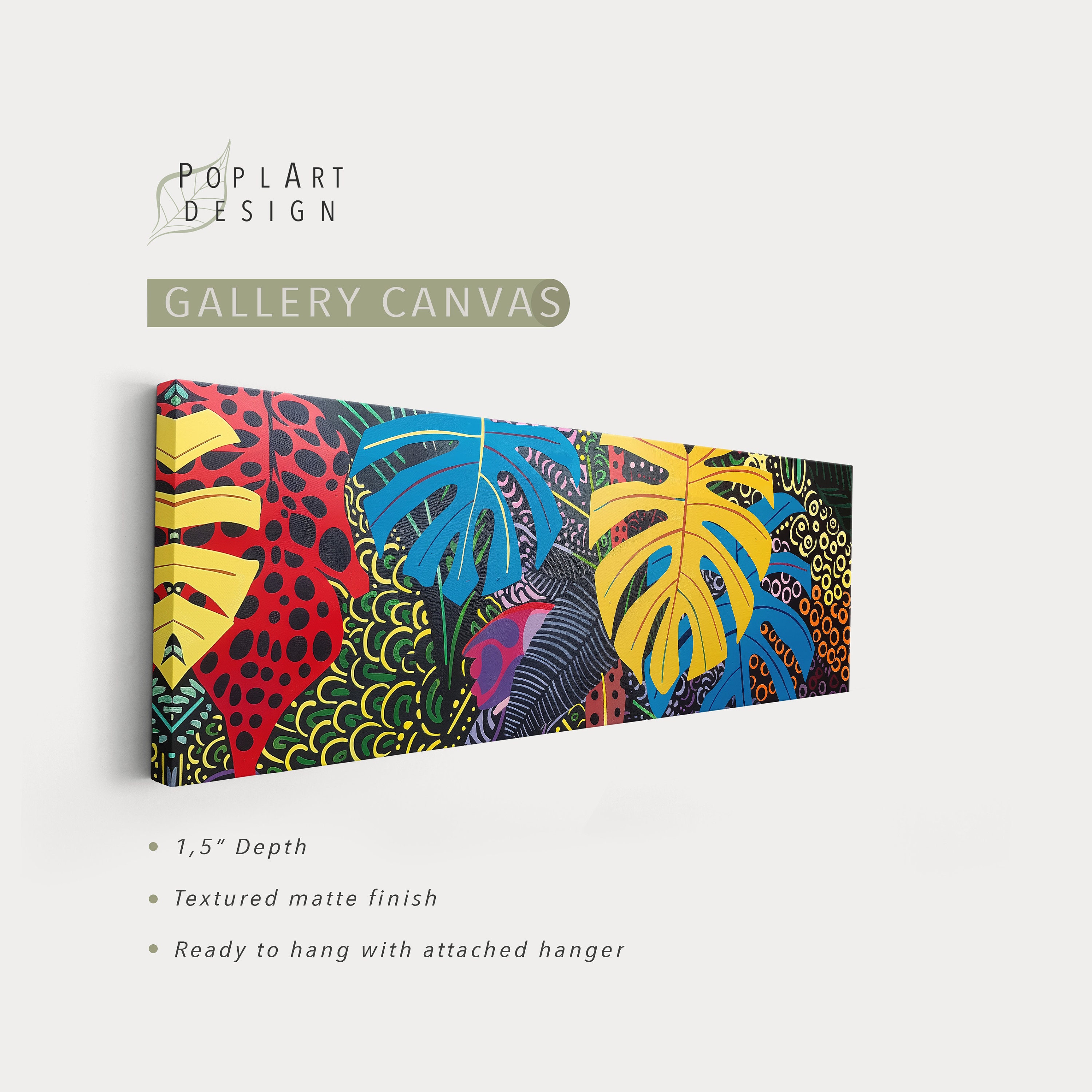 Long Horizontal Framed Wall Art, Colorful Monstera Art, Panoramic Wall ...