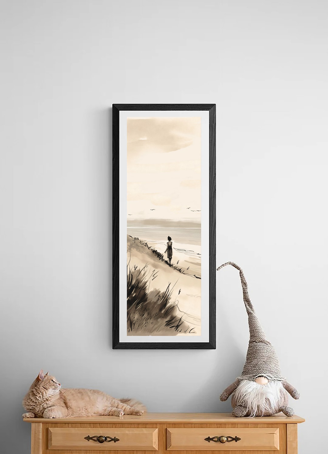 Coastal Landscape, Long Vertical Wall Art, Beach Grass Art, Watercolor ...